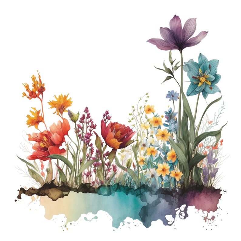 Watercolor Flower Border: Digital Download for Scrapbooking, Cards, and ...