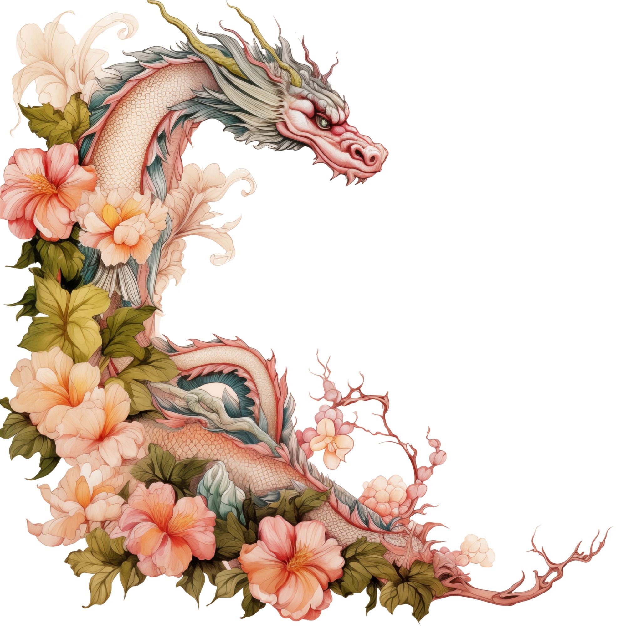 Mystical Dragon Bloom Border - Enchanted Floral Frame PNG - Perfect for ...