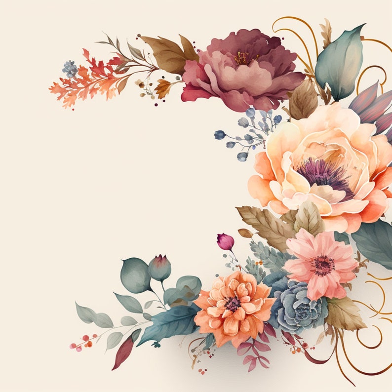 Watercolor Flower Border: Digital Download for Scrapbooking, Cards, and ...