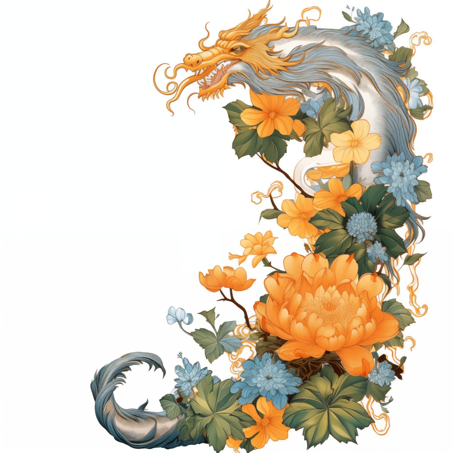Mystical Dragon Bloom Border - Enchanted Floral Frame PNG - Perfect for ...