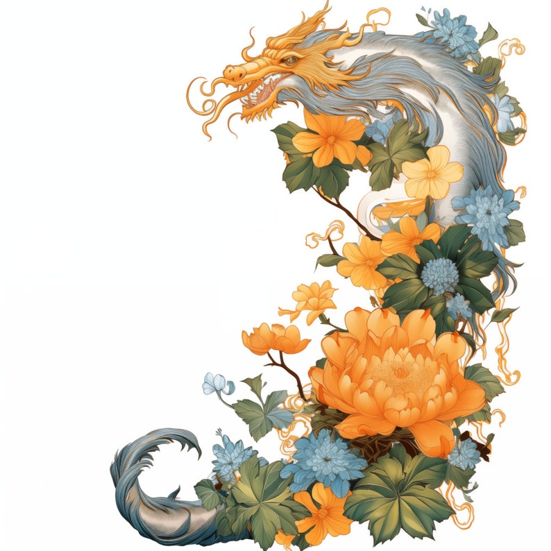 Mystical Dragon Bloom Border - Enchanted Floral Frame PNG - Perfect for ...