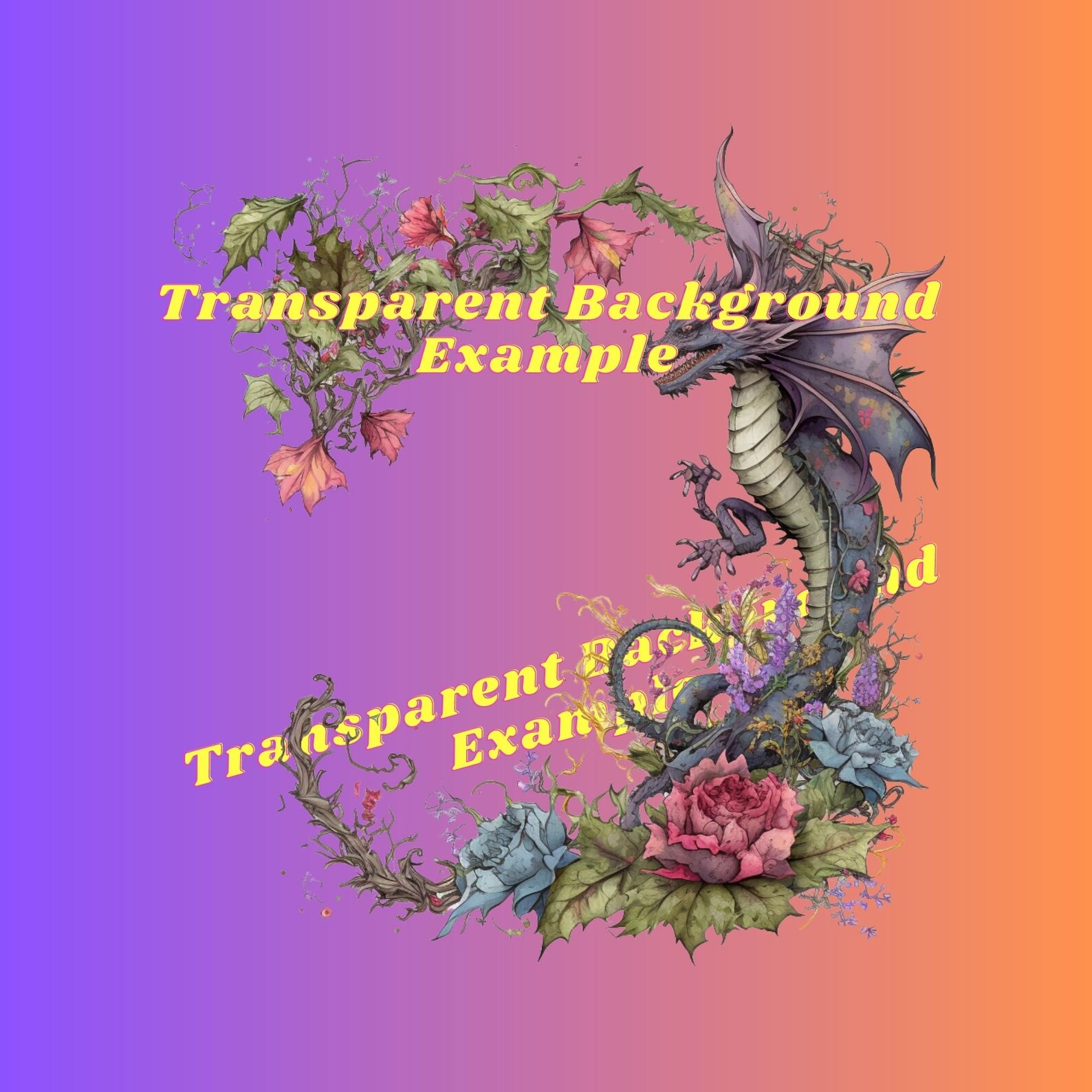 Vintage Dragon Floral Border PNG Mythical Flower Frame - Etsy