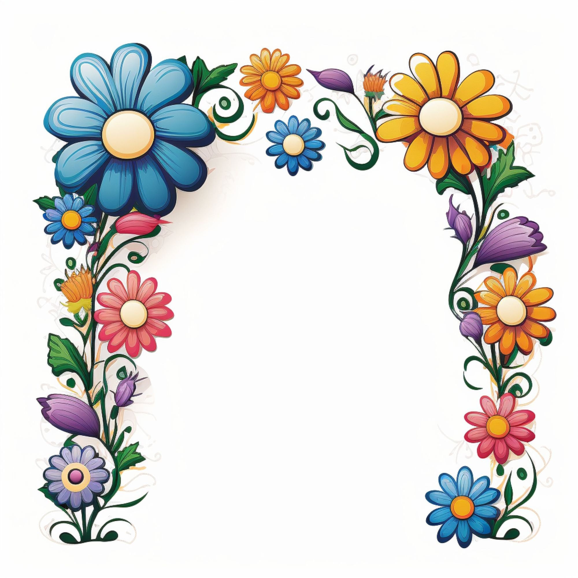 Vibrant Cartoon Style Floral Border PNG - Colorful Whimsical Flower ...