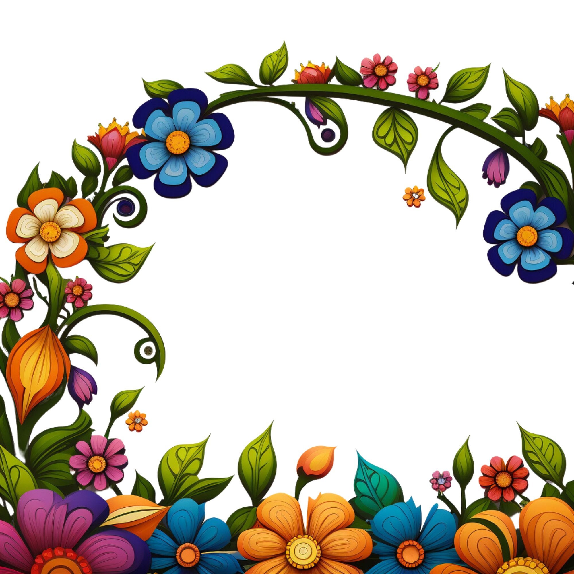 Vibrant Cartoon Style Floral Border PNG - Colorful Whimsical Flower ...