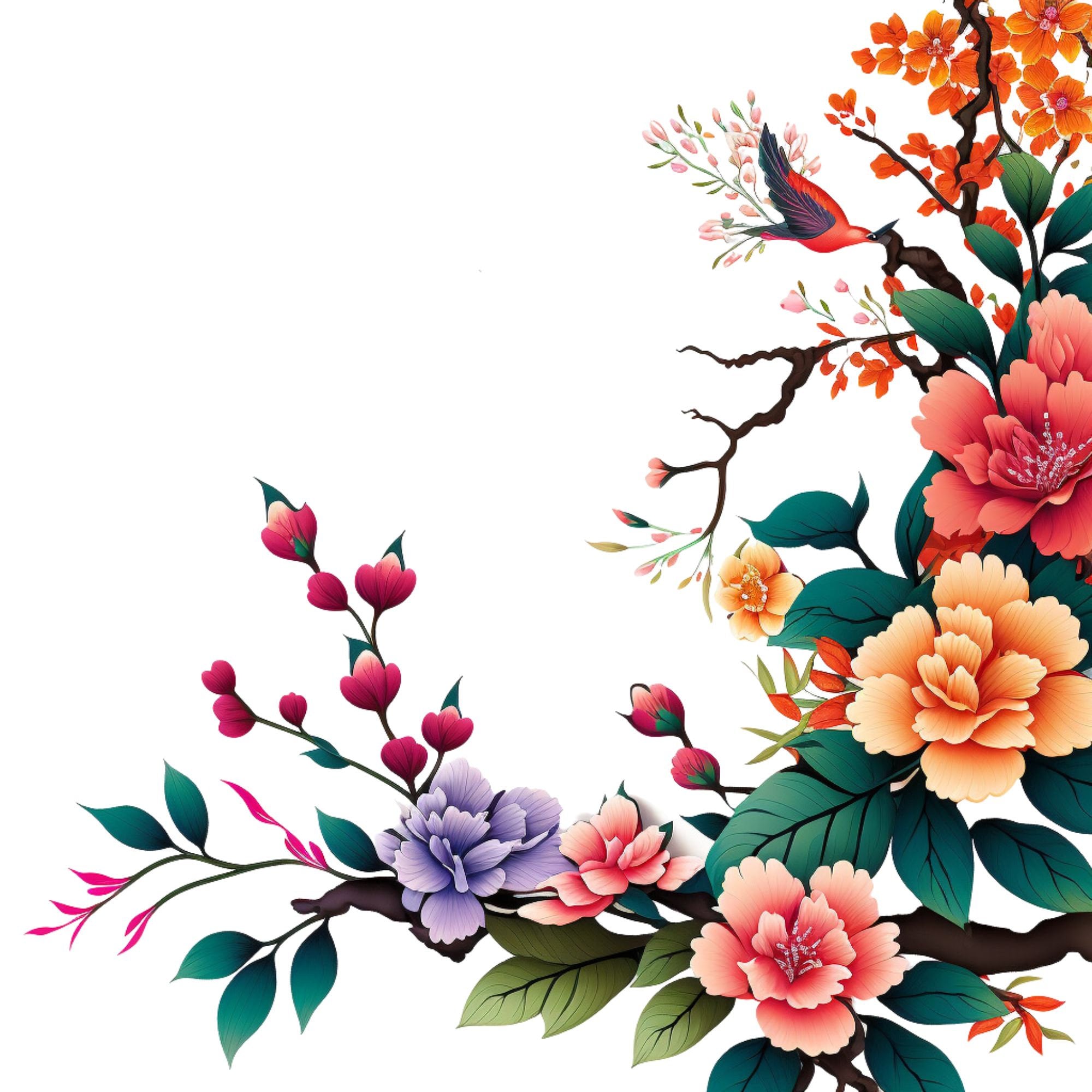 Japanese Art Floral Border PNG Elegant Flower Frame Invitations ...