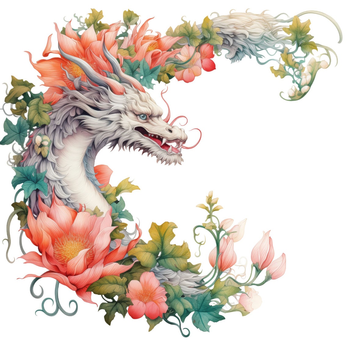 Mystical Dragon Bloom Border - Enchanted Floral Frame PNG - Perfect for ...