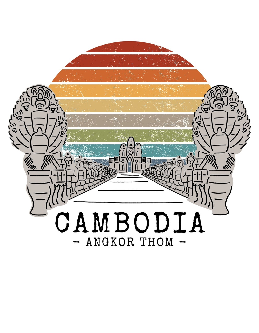 Retro Cambodia: Angkor Thom & Sun in a Earth Tone Color Scheme V3 ...