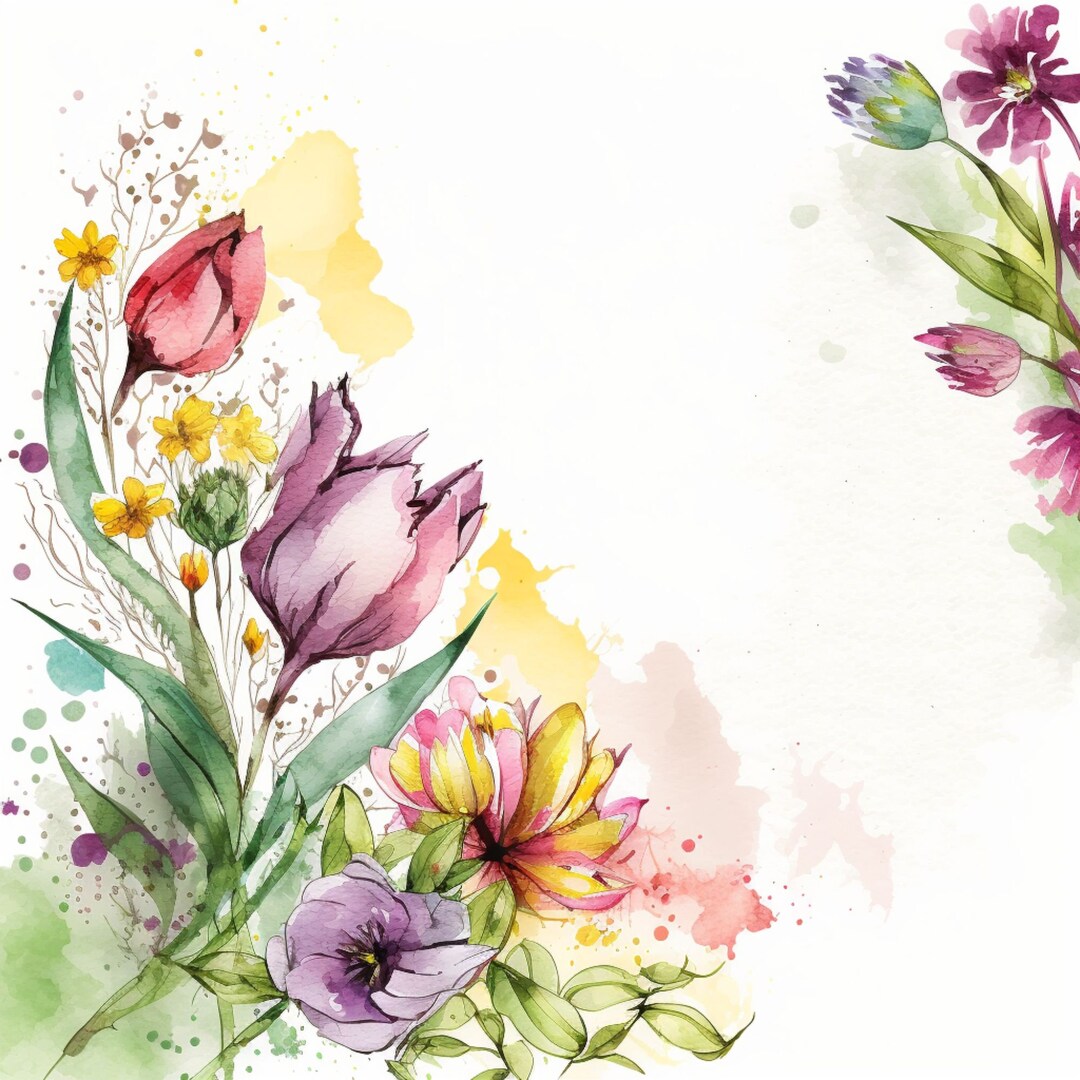 Watercolor Flower Border: Digital Download for Scrapbooking, Cards, and ...