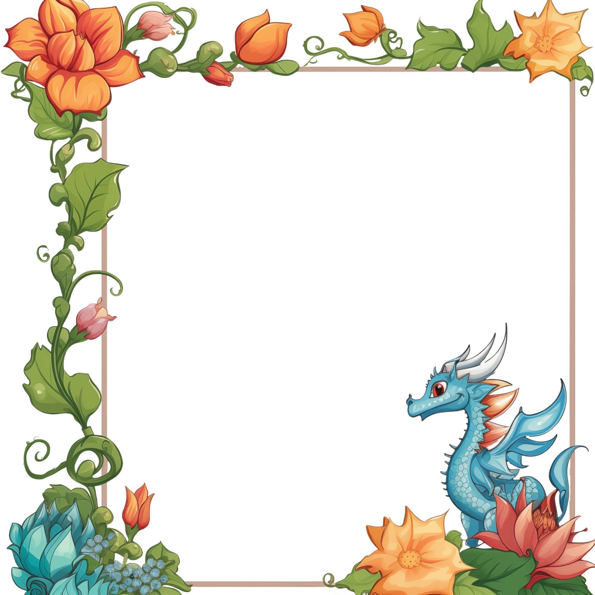 Mystical Dragon Bloom Border - Enchanted Floral Frame PNG - Perfect for ...
