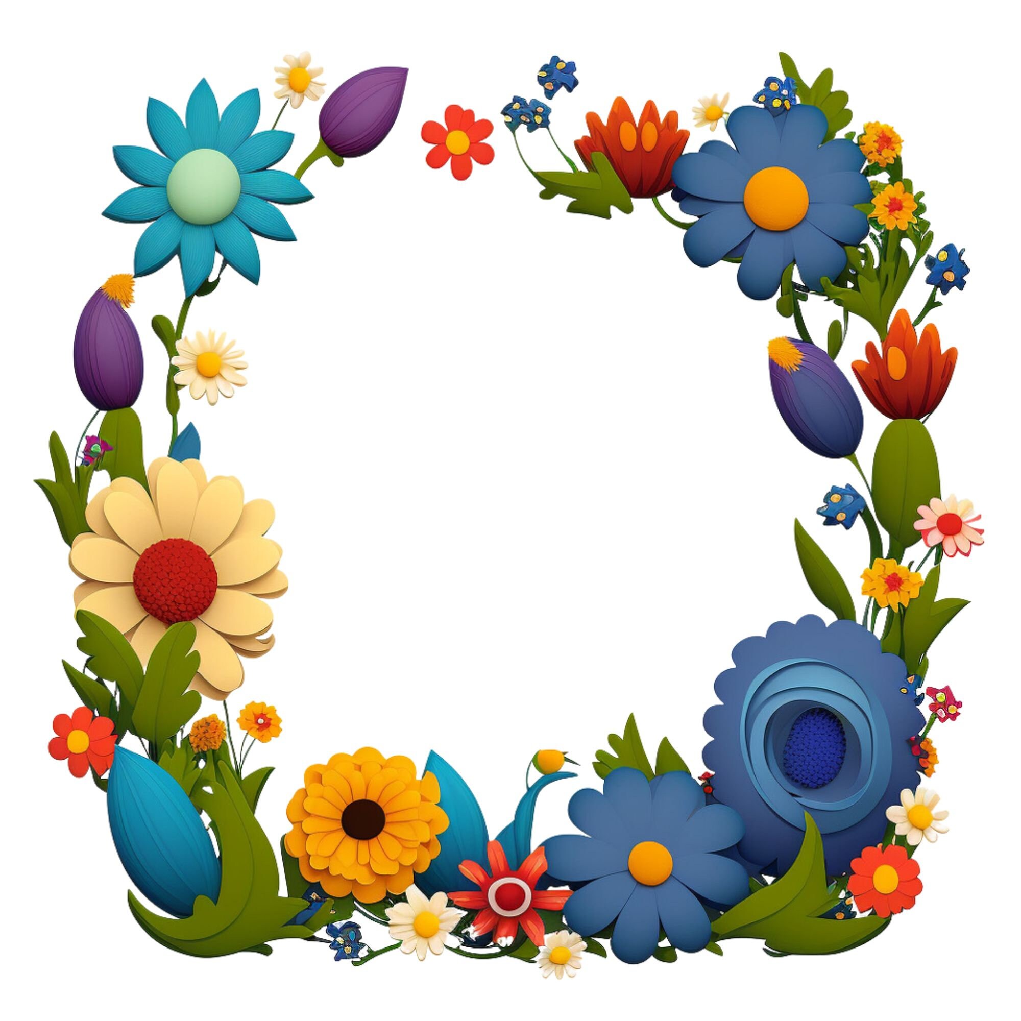 Vibrant Cartoon Style Floral Border PNG - Colorful Whimsical Flower ...