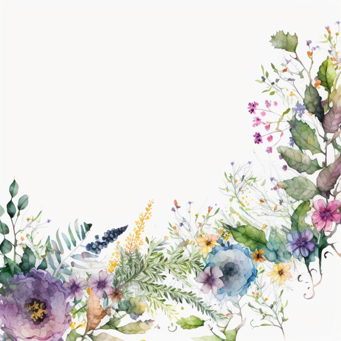 Watercolor Flower Border: Digital Download for Scrapbooking, Cards, and ...