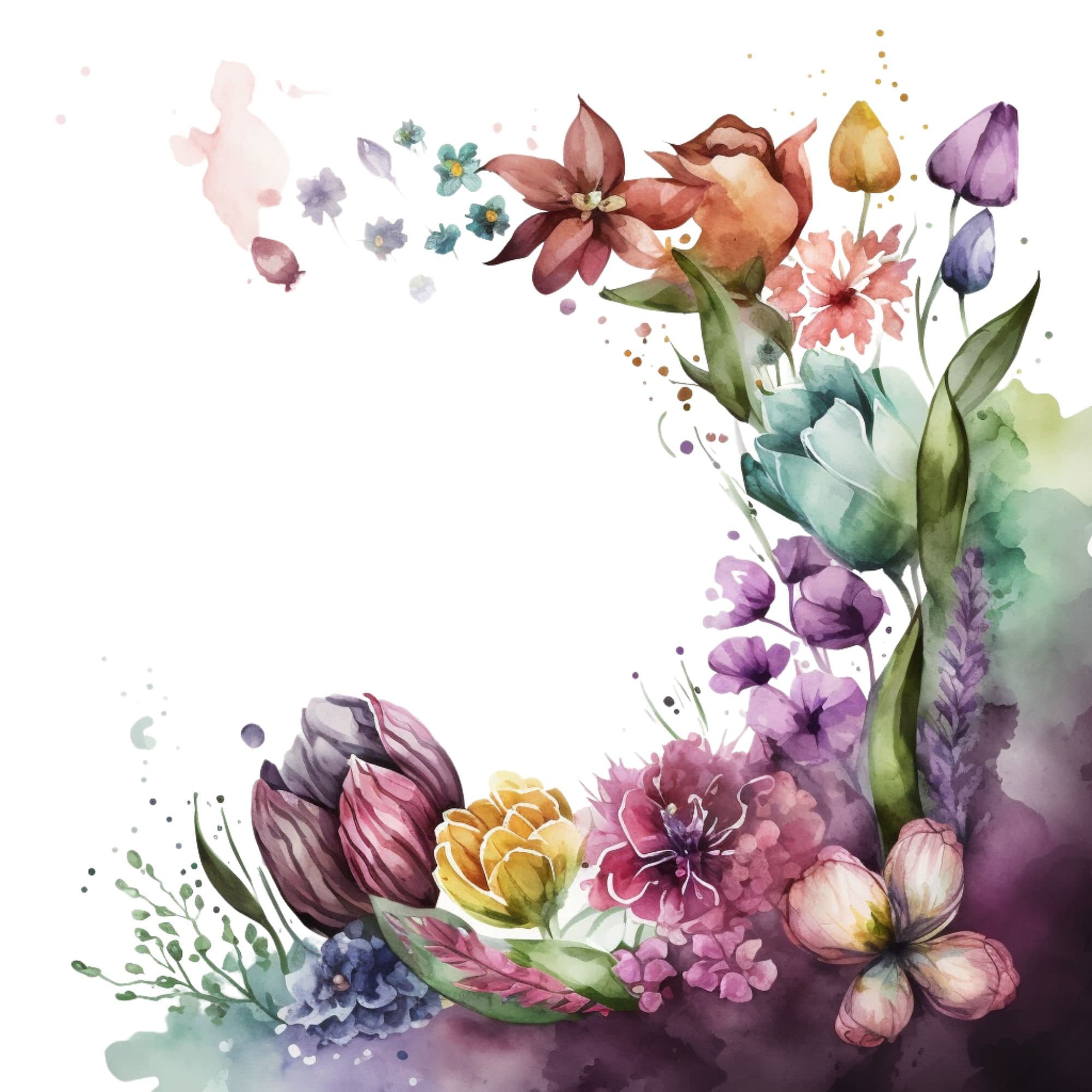Watercolor Flower Border: Digital Download for Scrapbooking, Cards, and ...