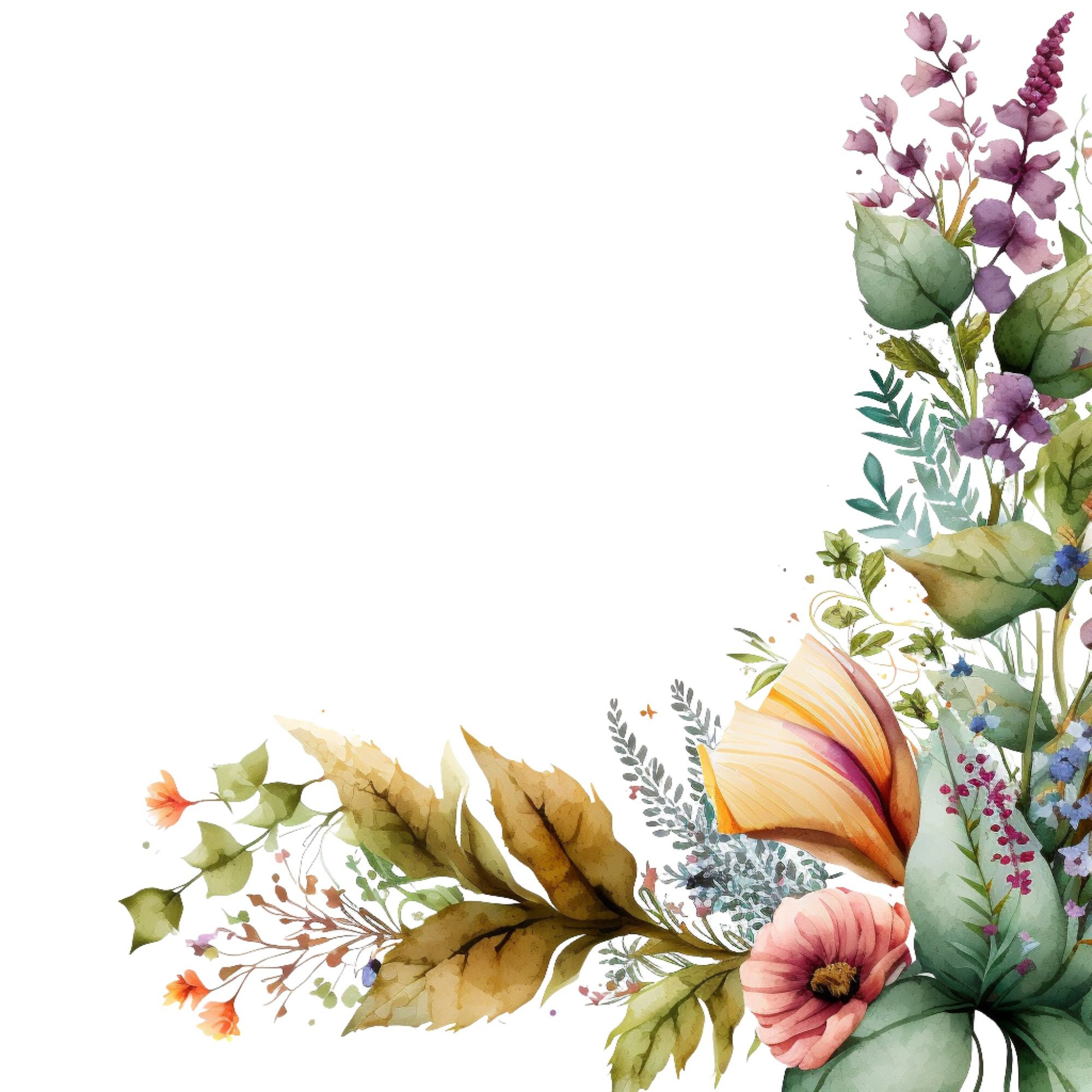 Watercolor Flower Border: Digital Download for Scrapbooking, Cards, and ...