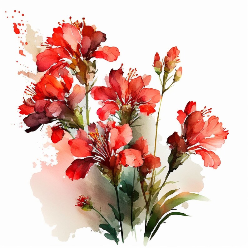 Bundle of Red Flowers Watercolor PNG - Elegant Design for Invitations ...