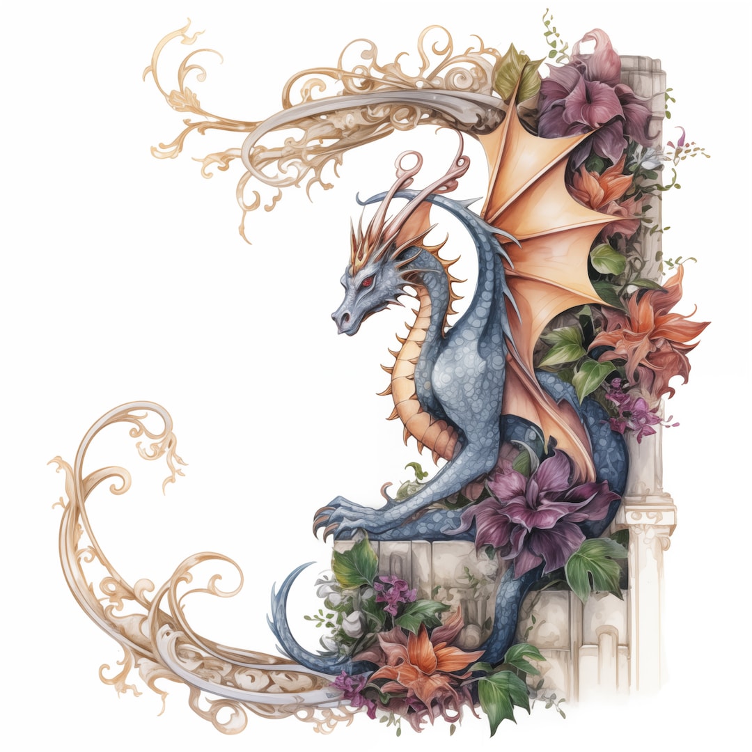 Mystical Dragon Bloom Border - Enchanted Floral Frame PNG - Perfect for ...