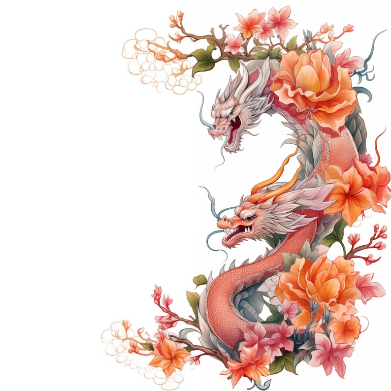 Mystical Dragon Bloom Border - Enchanted Floral Frame PNG - Perfect for ...