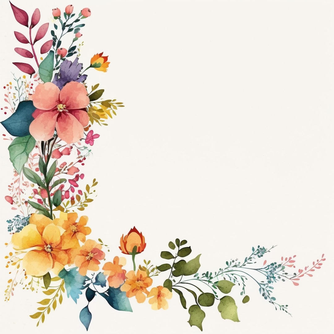 Watercolor Flower Border: Digital Download for Scrapbooking, Cards, and ...