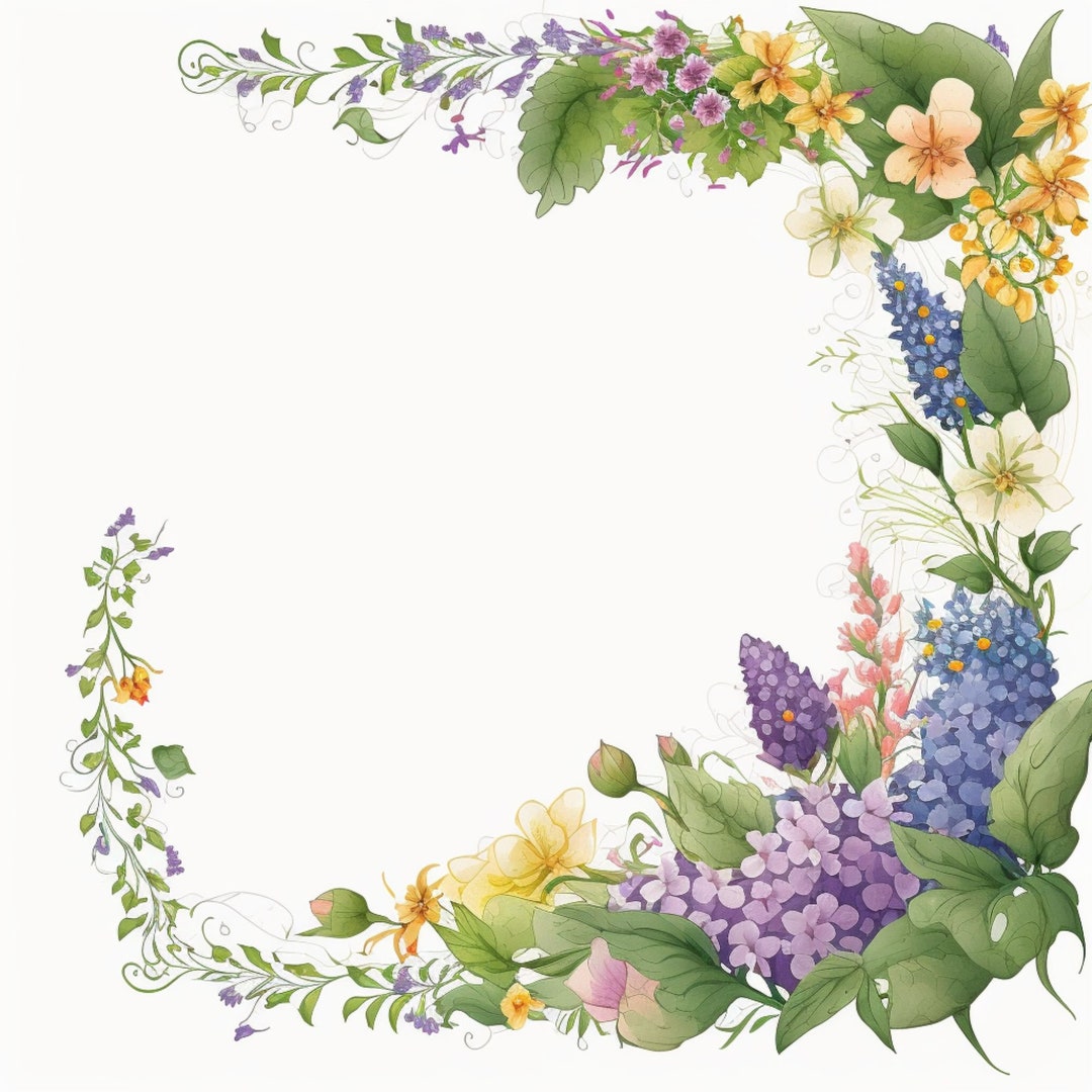 Watercolor Flower Border: Digital Download for Scrapbooking, Cards, and ...