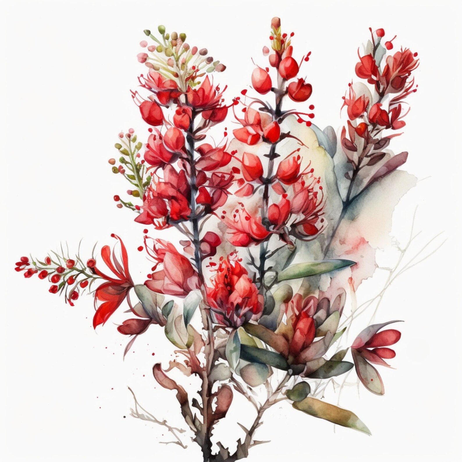Bundle of Red Flowers Watercolor PNG - Elegant Design for Invitations ...