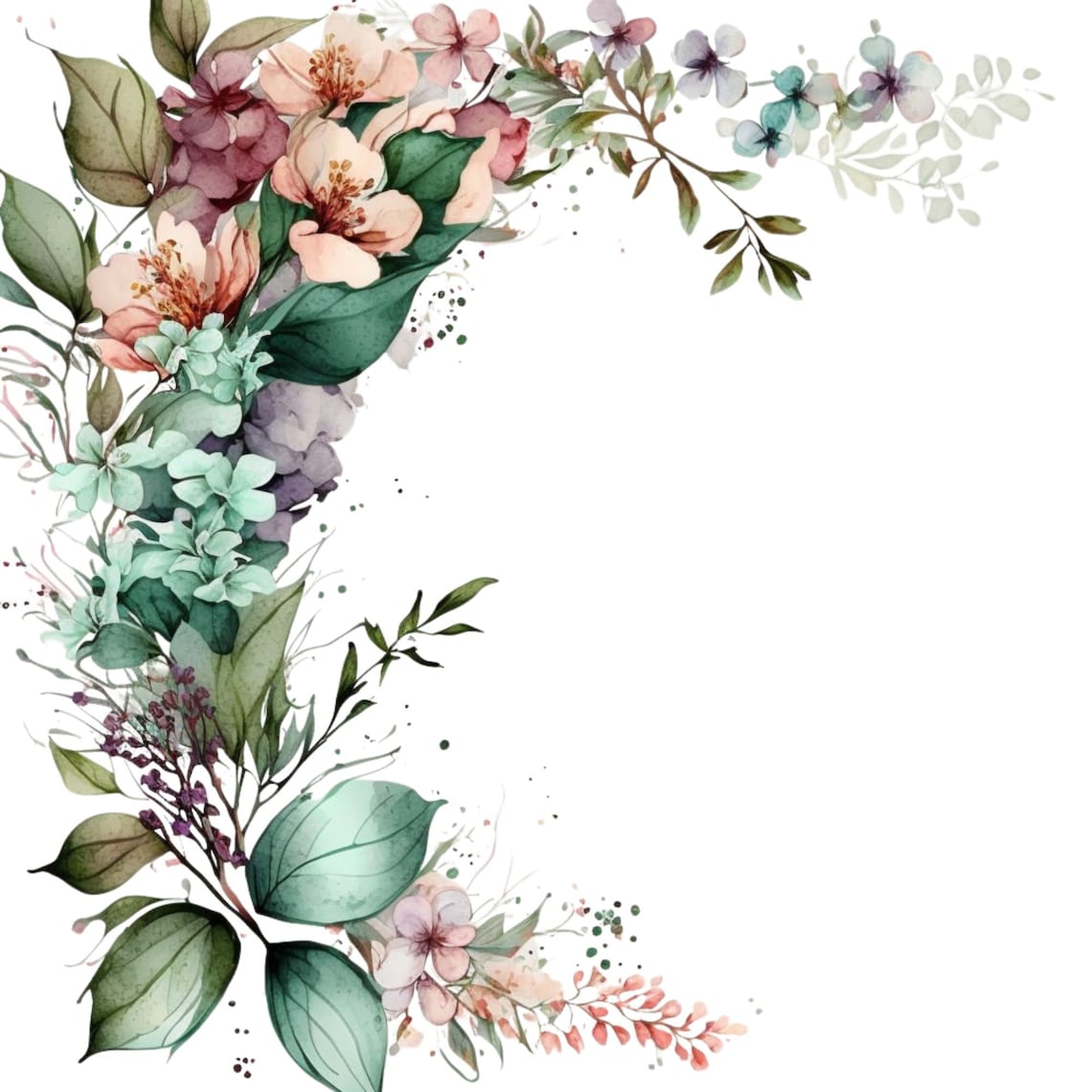Watercolor Flower Border: Digital Download for Scrapbooking, Cards, and ...