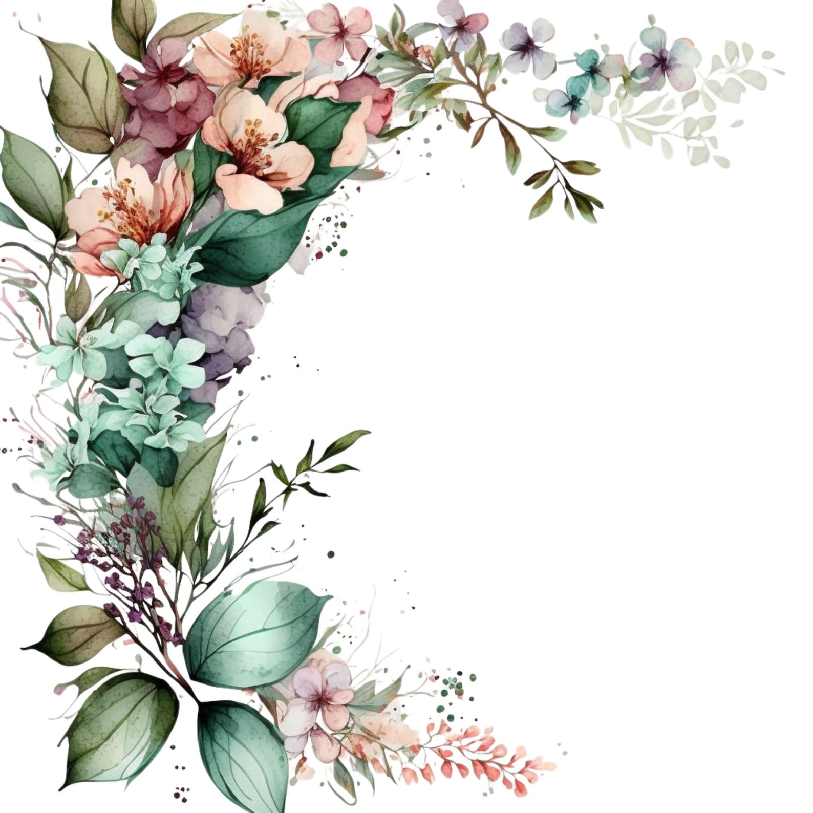 Watercolor Flower Border: Digital Download for Scrapbooking, Cards, and ...