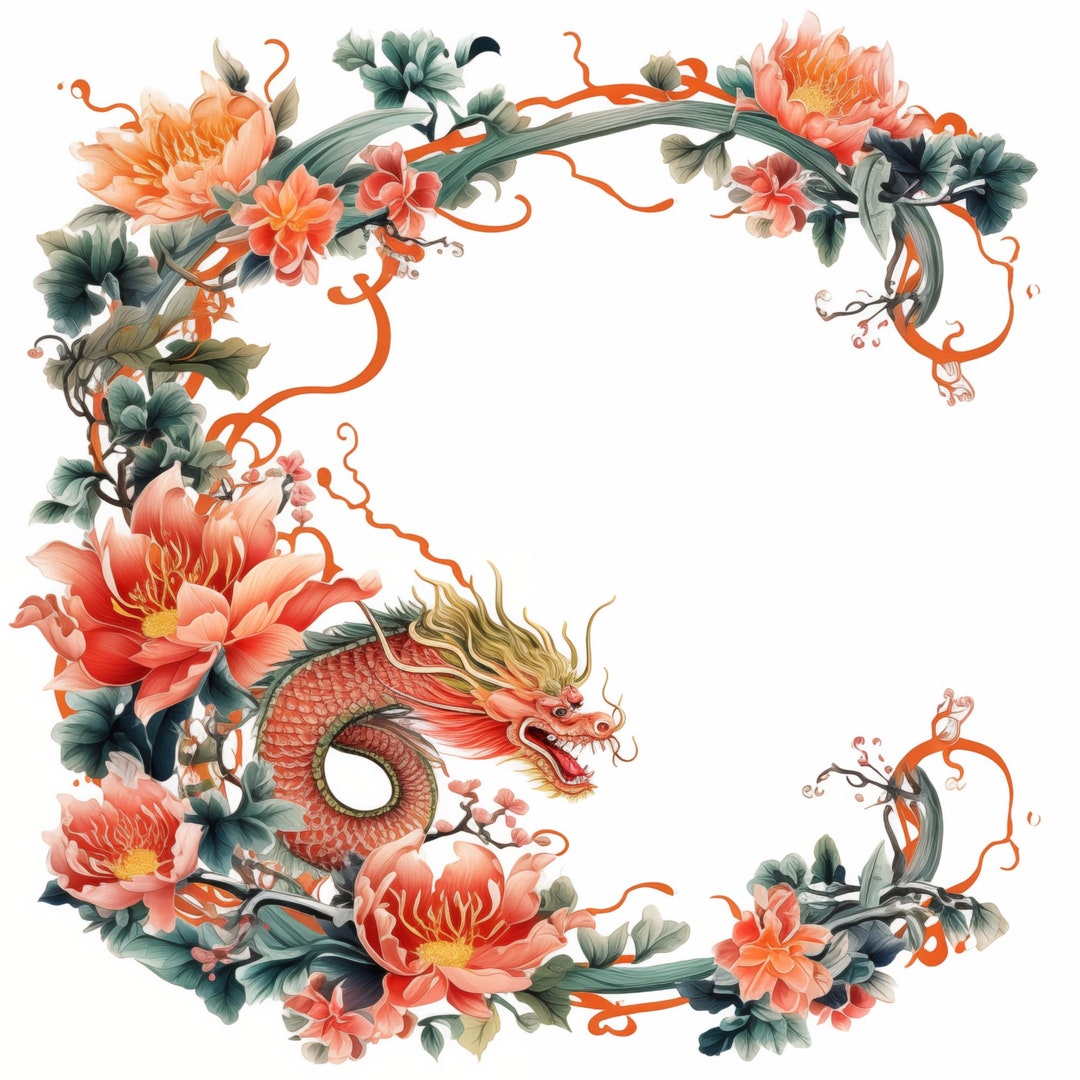 Mystical Dragon Bloom Border - Enchanted Floral Frame PNG - Perfect for ...