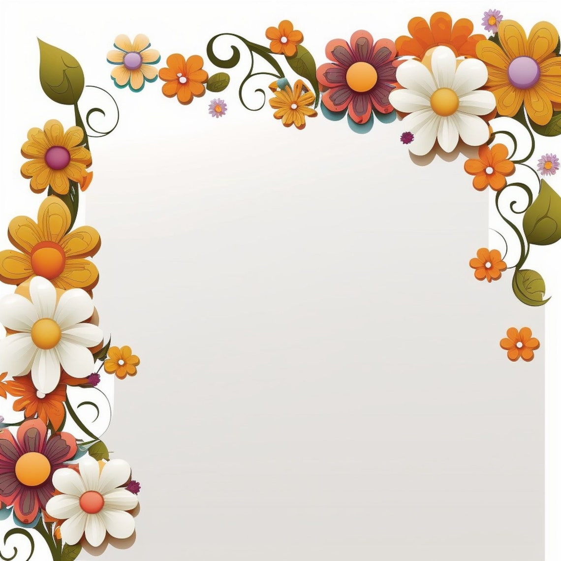 Vibrant Cartoon Style Floral Border PNG - Colorful Whimsical Flower ...