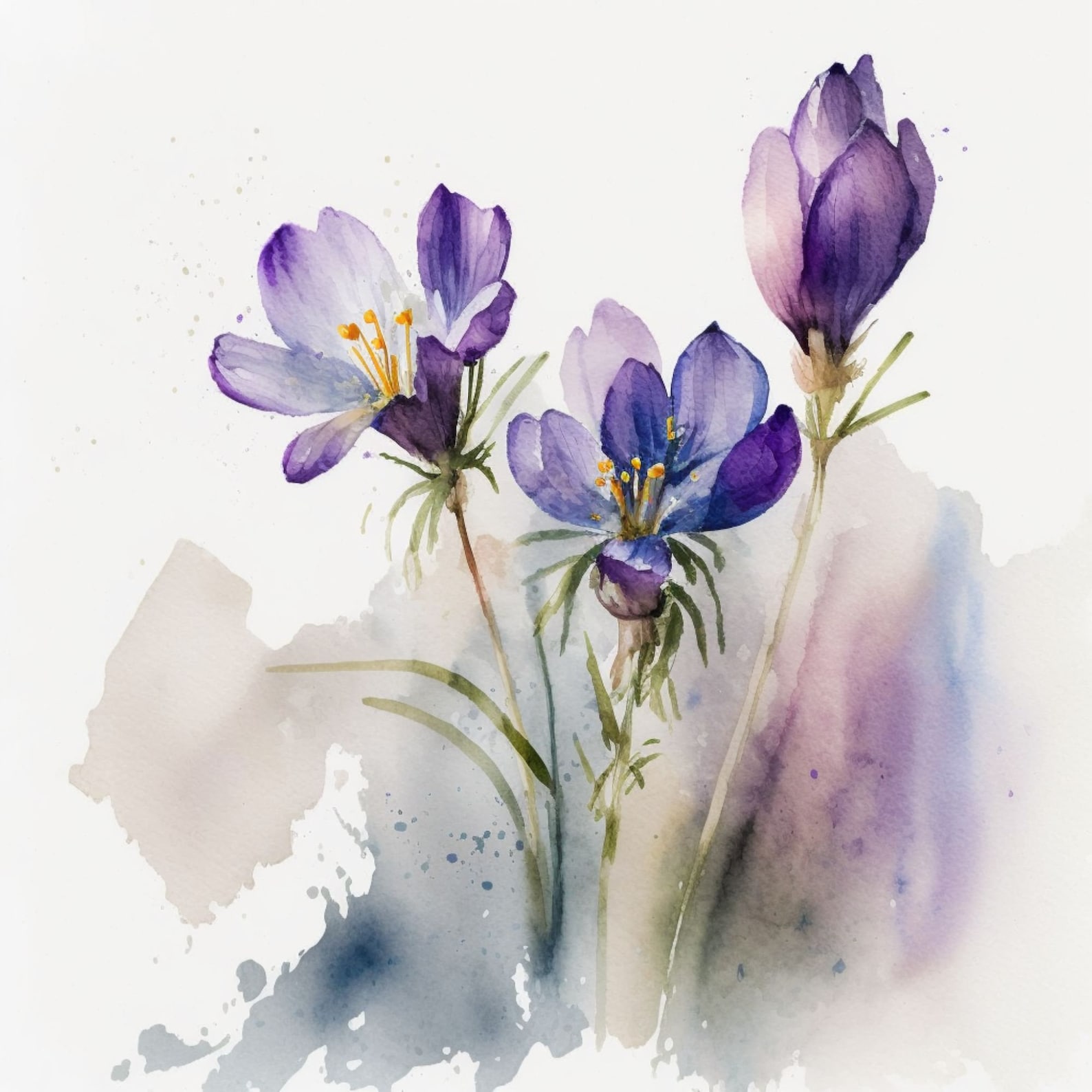 Trio Purple Flower Watercolor PNG - Elegant Design for Invitations ...