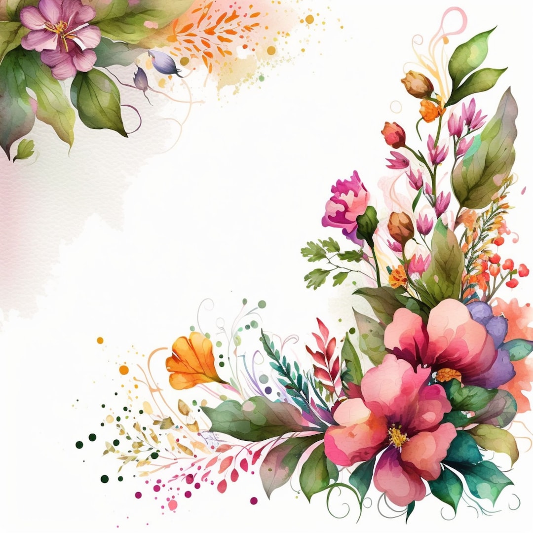 Watercolor Flower Border: Digital Download for Scrapbooking, Cards, and ...