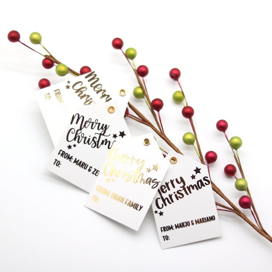 Custom Gold Christmas Gift Tags, Elegant Christmas Tags, Merry ...