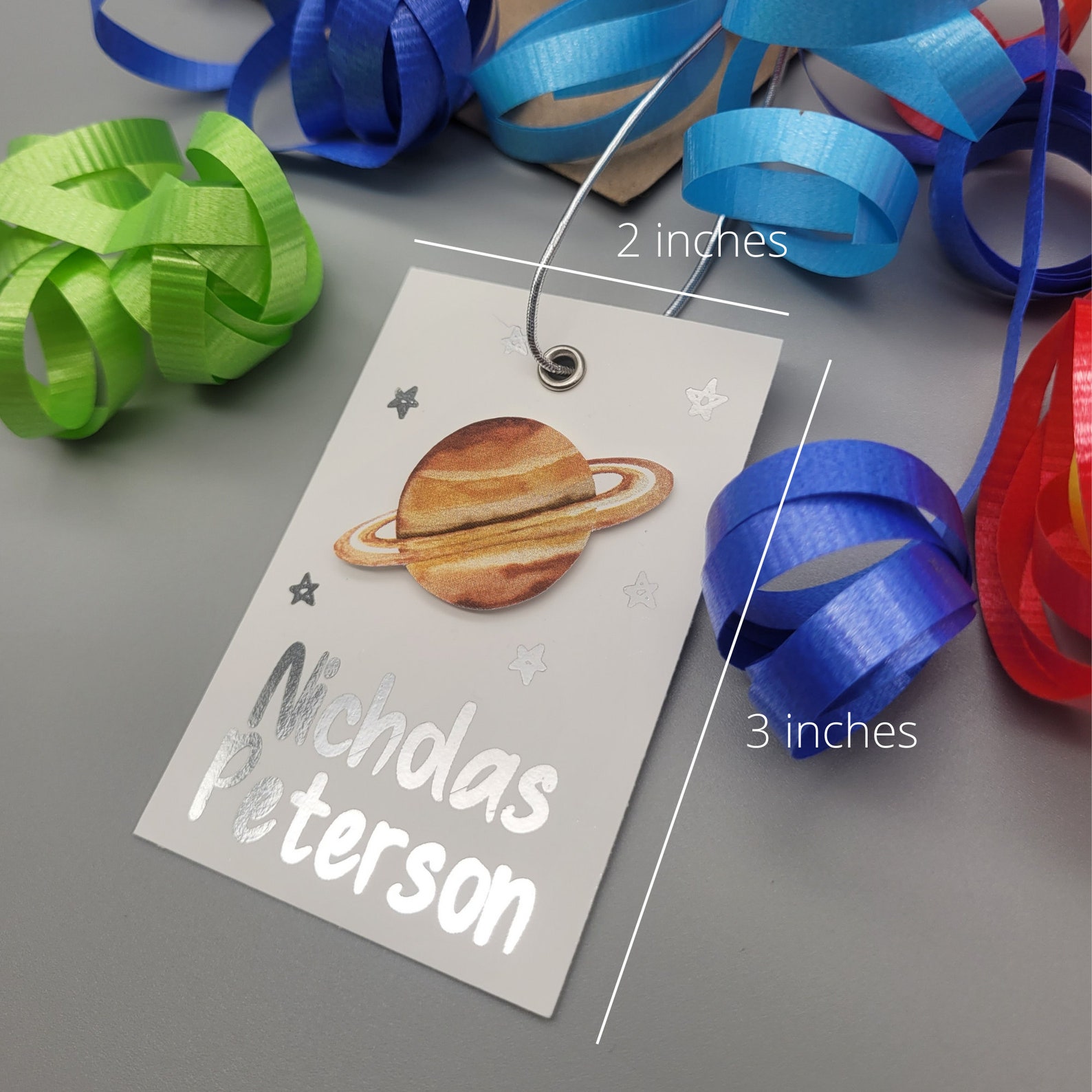 Custom Outer Space Tag, Personalized Foil Gift Tag, Saturn Foil Gift ...