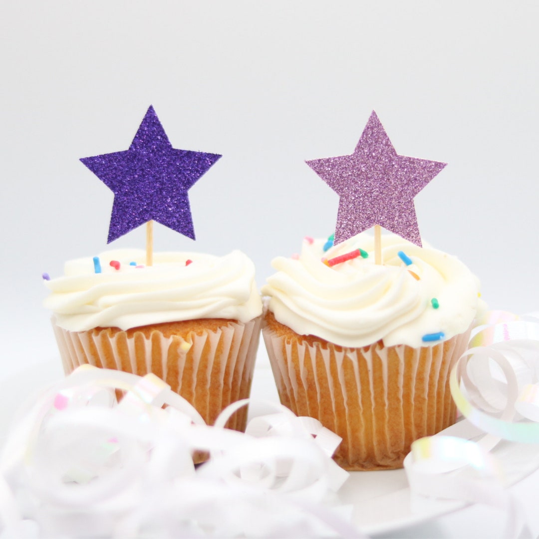 Star Cupcake Topper, Purple Star Topper, Purple Star Birthday ...