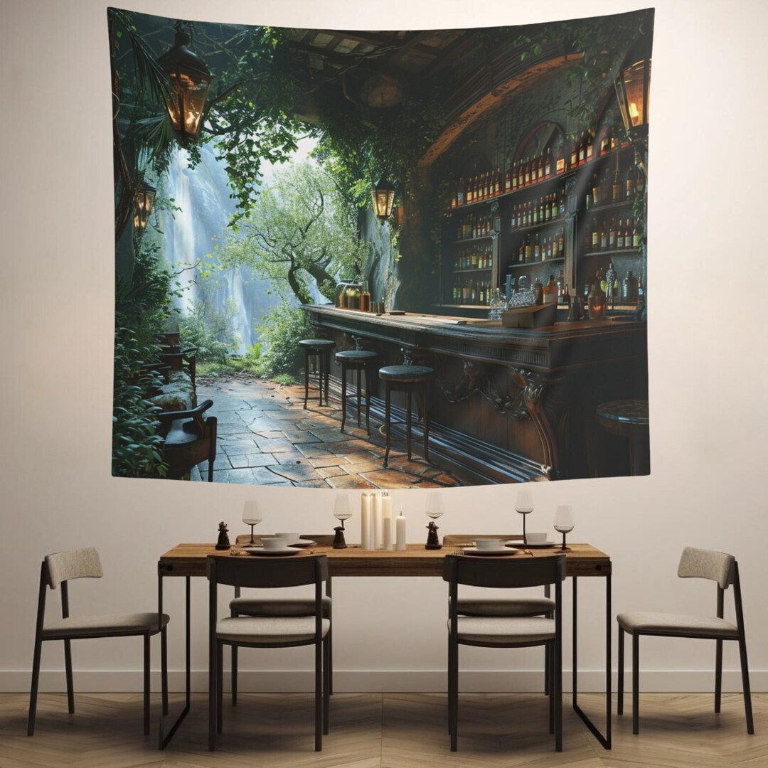 Wall Tapestries Elven Tavern, Bar Vines, Waterfall Background - Etsy