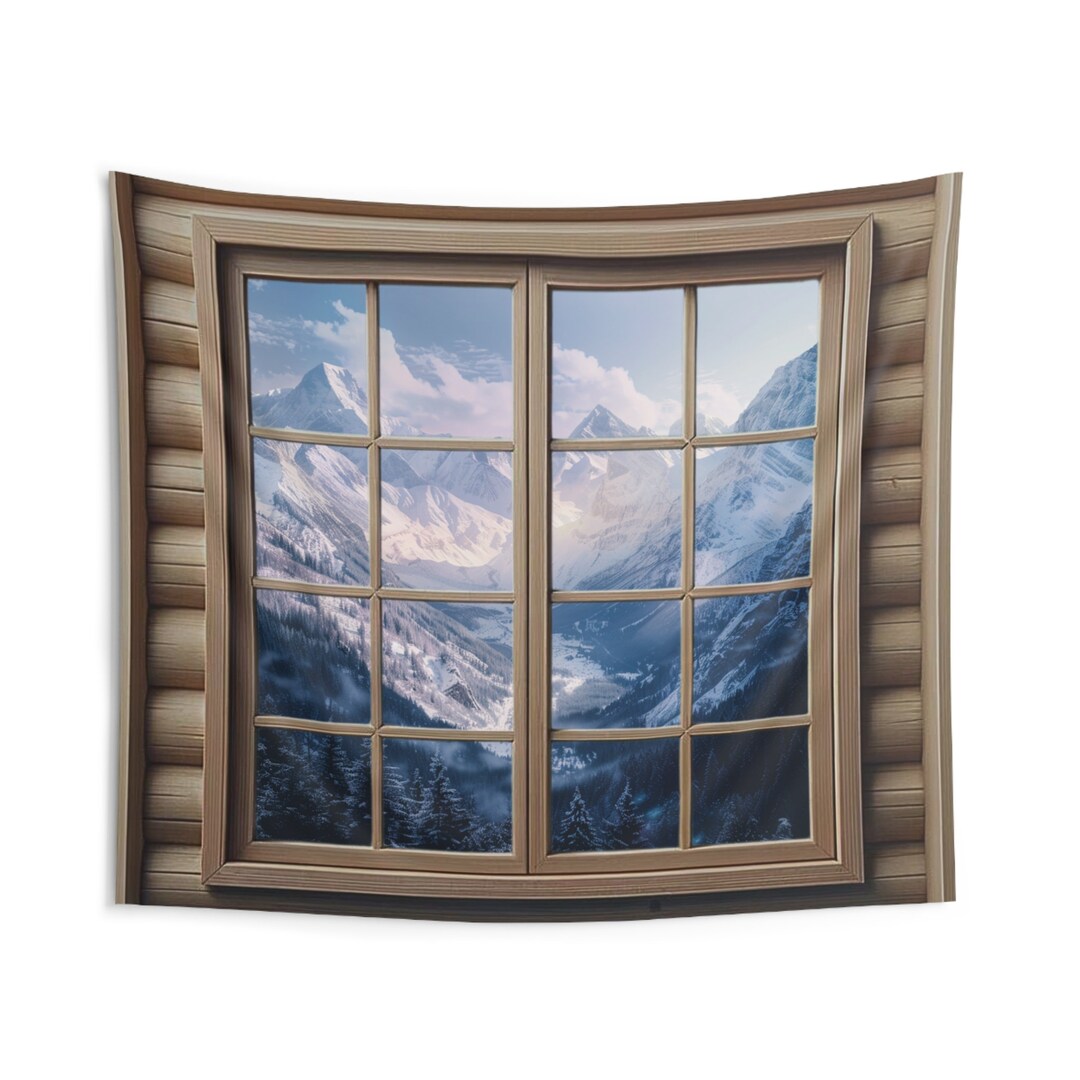 Cabin Window View of Mountains Wall Tapestries - Etsy