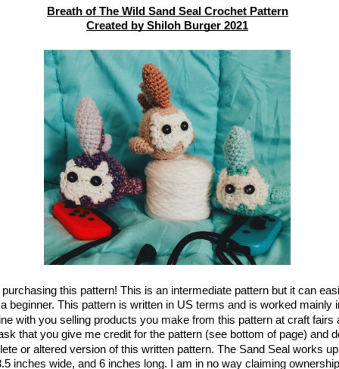 BOTW Sand Seal Plush Crochet Pattern - Etsy