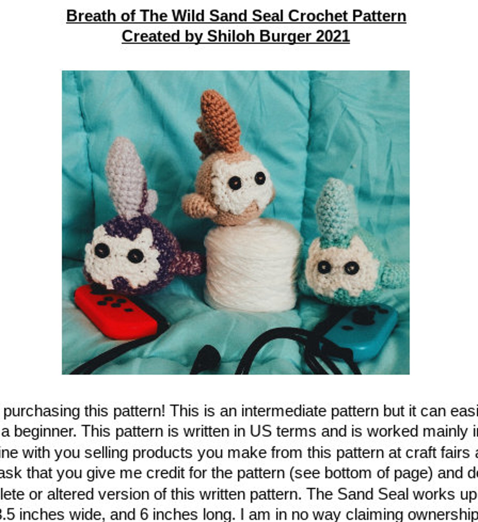 BOTW Sand Seal Plush Crochet Pattern - Etsy