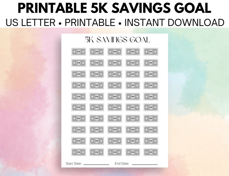 5k Savings Challenge Tracker Printable - Etsy