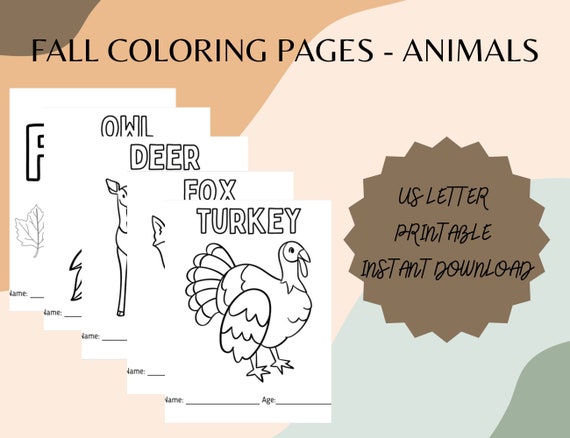 Printable Fall Animal Coloring Pages - Etsy