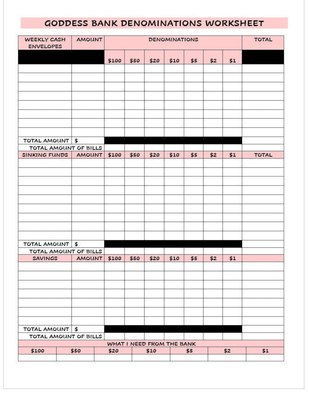 Bank Denomination List - Etsy