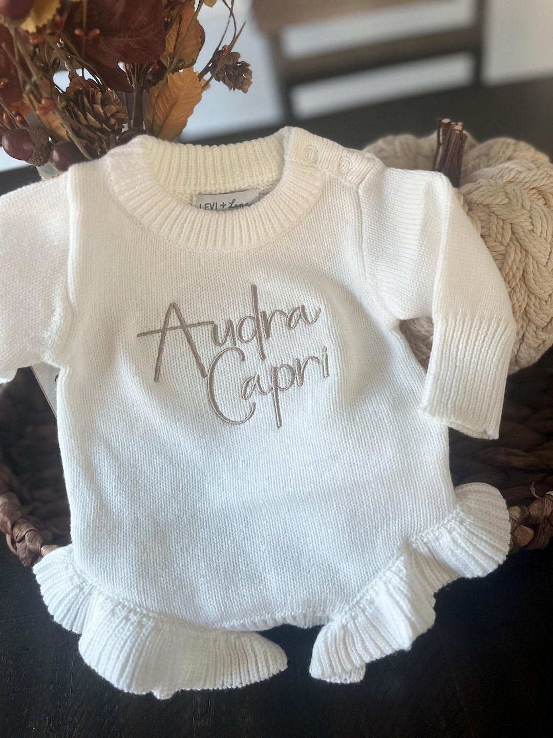 Romper-personalized Embroidered Long Sleeve Knit Ruffle - Etsy
