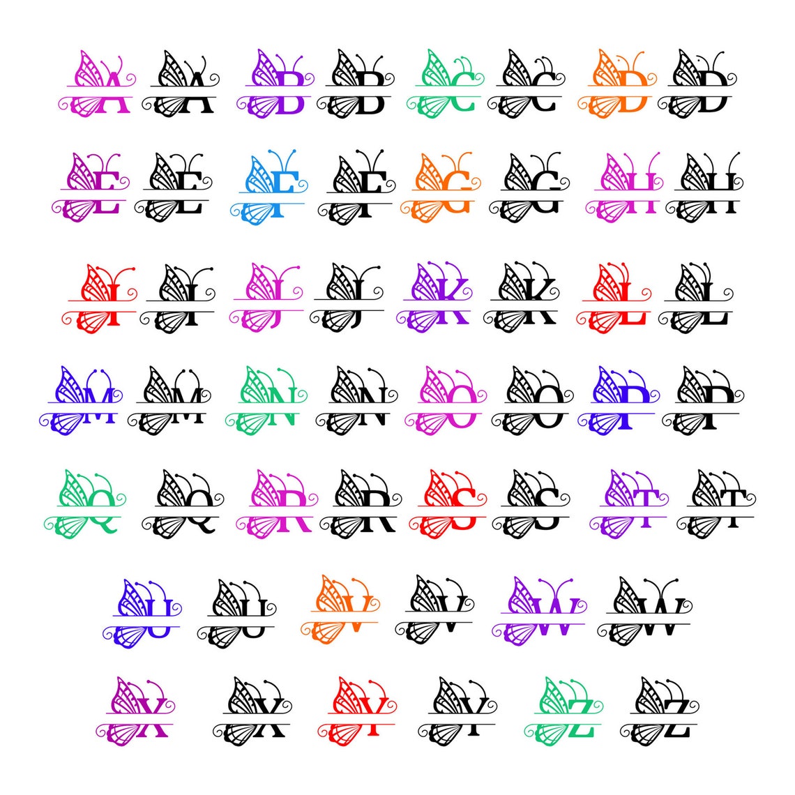 Mariposa Split Monogram Alfabeto SVG, Nombre de la mariposa, Letra ...