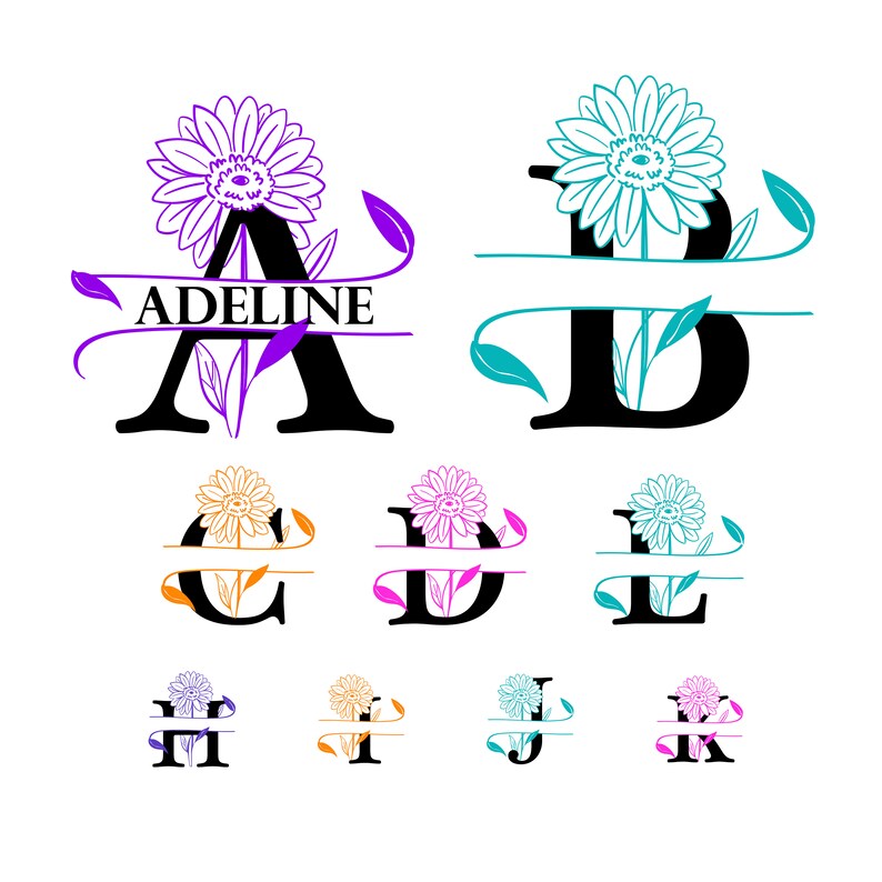 Flowers Split Monogram Alphabet SVG, Flower Name, Sticker Letter SVG ...