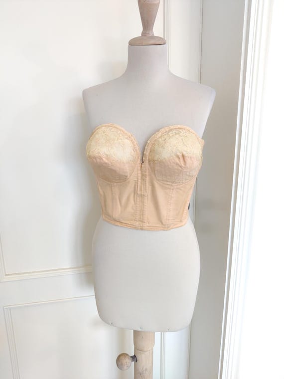 Authentic Italian 1950s longline corset bullet bra in… - Gem