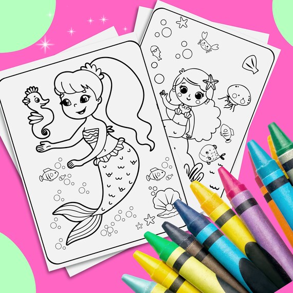 Magical Mermaids Coloring Pages for Kids PDF Digital - Etsy