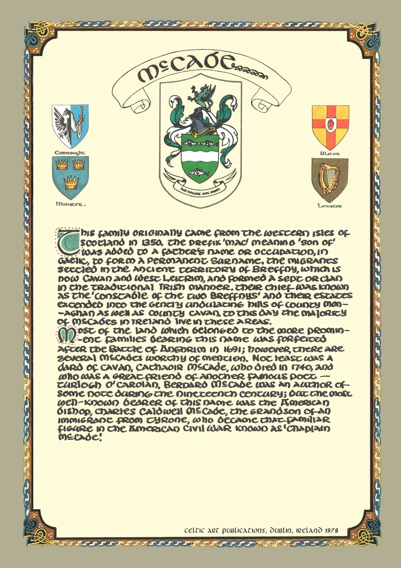 Mccabe Family Crest Irish Coat of Arms Irish Family Crest - Etsy