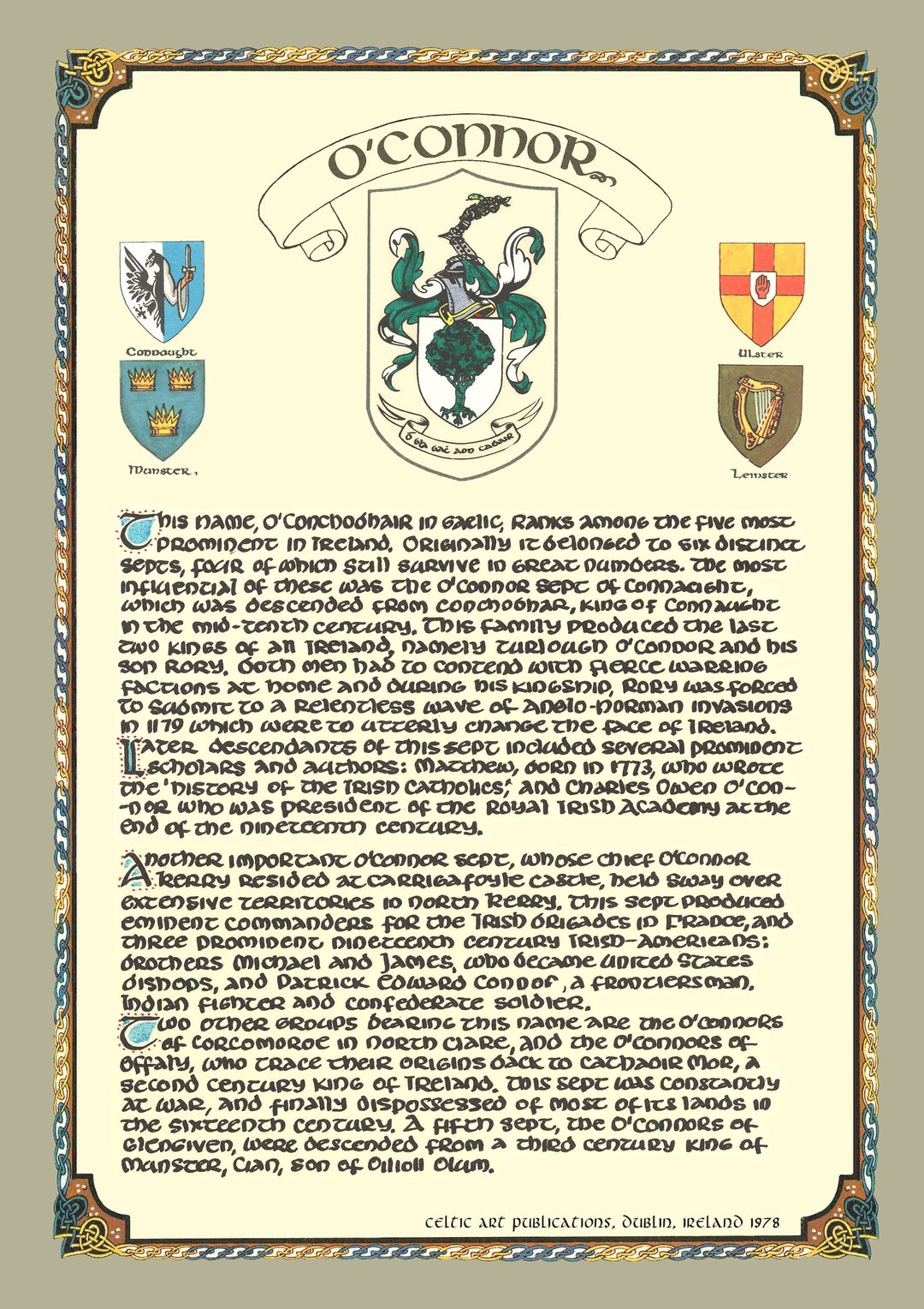 O'connor Family Crest Print Download Irish Coat of Arms Irish Family ...