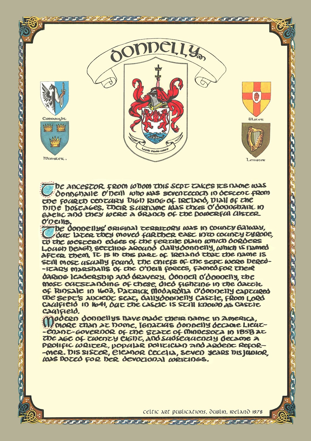Donnelly Family Crest Print Download Irish Coat of (Download Now) - Etsy