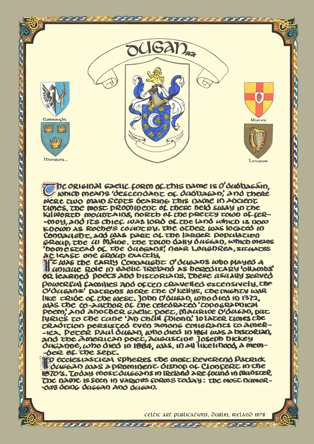 Dugan Family Crest Irish Coat of Arms Irish Family Crest - Etsy