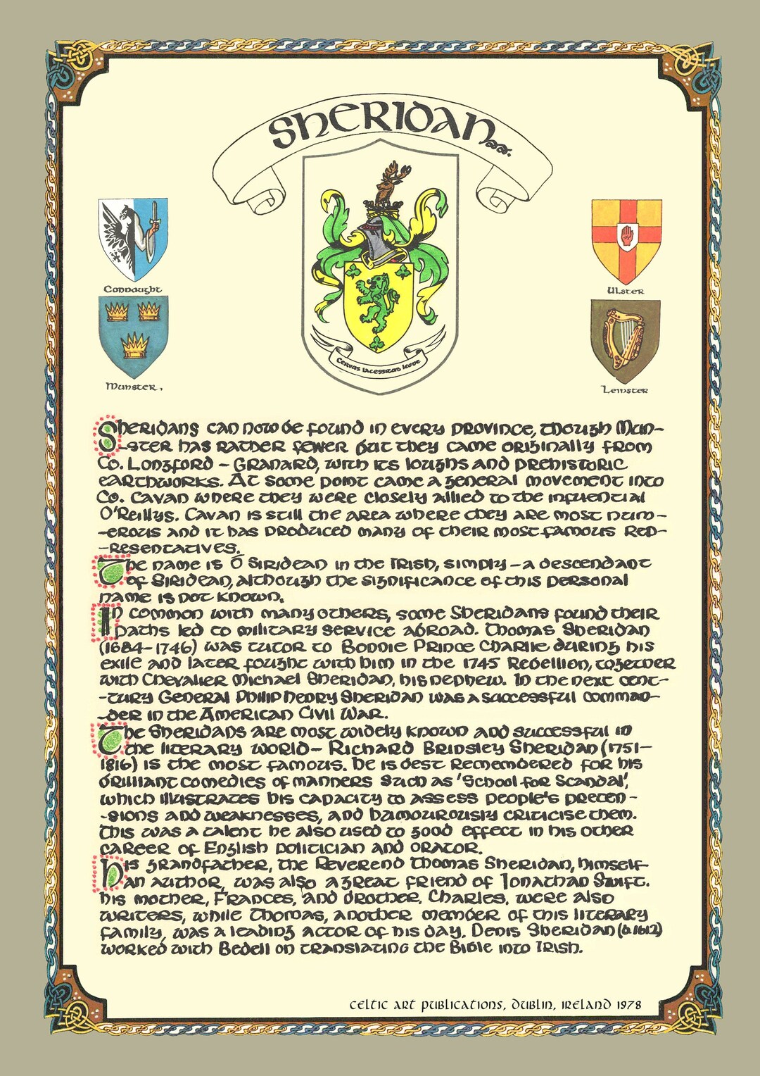 Sheridan Family Crest Print Download Irish Coat of Arms Irish Family ...