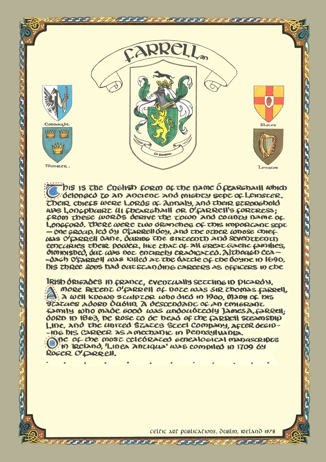 Farrell Family Crest Irish Coat of Arms Irish Family Crest Gifts ...